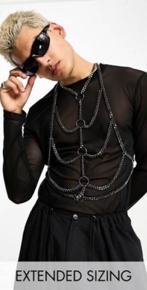 ASOS DESIGN - rib cage body harness in gunmetal-Silver