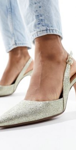 ASOS DESIGN - Samber 2 slingback stiletto heels in gold glitter