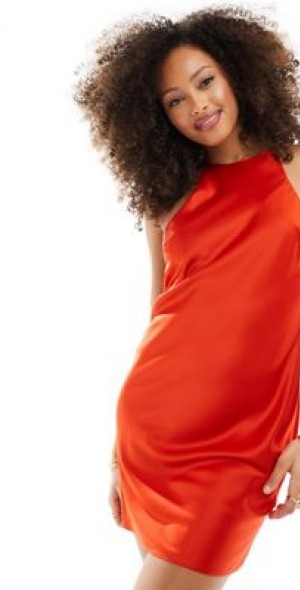 ASOS DESIGN - satin racer bias mini dress in rust-Brown