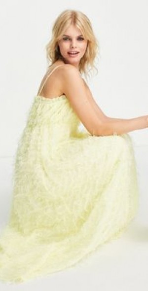 ASOS DESIGN - shirred bust cami midi dress in fluffy in yellow