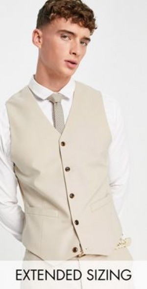 ASOS DESIGN - skinny vest in stone-Neutral