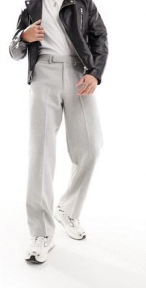 ASOS DESIGN - smart wide leg wool mix pants in light gray herringbone
