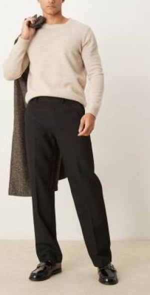 ASOS DESIGN - straight leg tailored wool mix pants in black twill