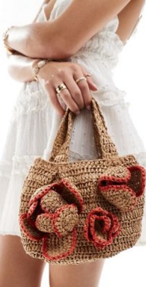 ASOS DESIGN - straw grab bag with corsage detail in neutral