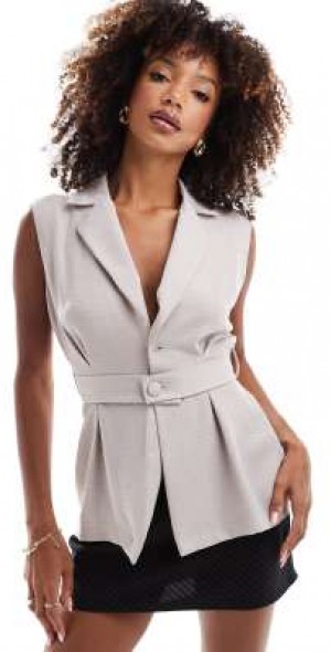 ASOS DESIGN - structured longline vest in stone-Neutral