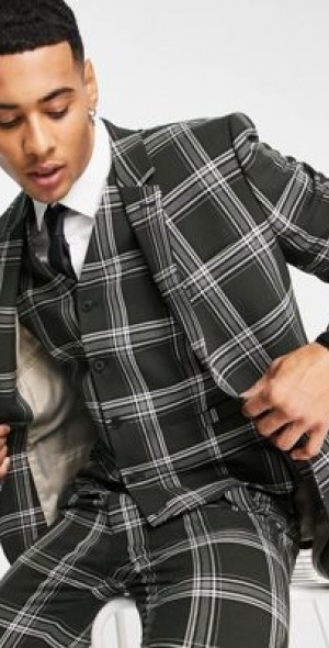 ASOS DESIGN - super skinny mix and match green check suit jacket
