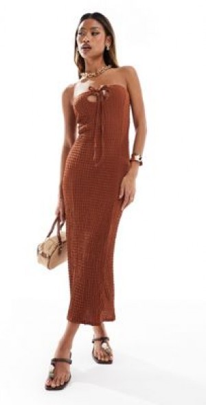 ASOS DESIGN - textured keyhole bandeau column maxi dress in rust