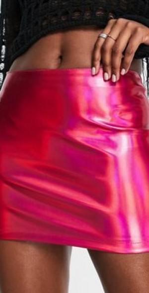 ASOS DESIGN - vinyl micro mini skirt in pink-Red