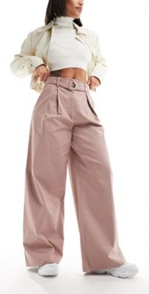 ASOS DESIGN - wide leg D-ring pants in mink-Neutral