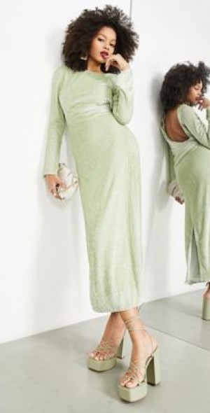 ASOS EDITION - all over sequin backless drape midi dress in sage green