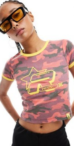 Basic Pleasure Mode - camo motif ringer tee in red