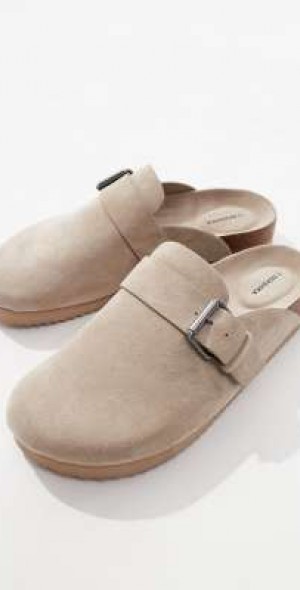 Bershka - clogs with buckle in sand-Neutral