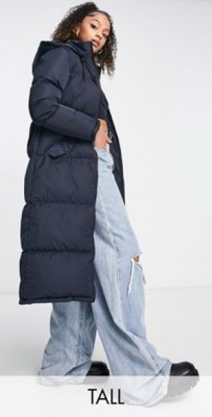 Brave Soul - Tall Cello maxi longline puffer jacket in navy