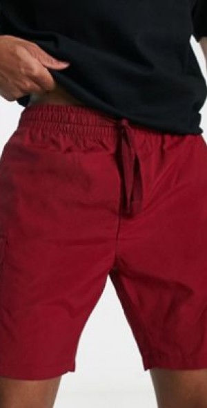 Brave Soul - tech cargo shorts in bloodstone-Red