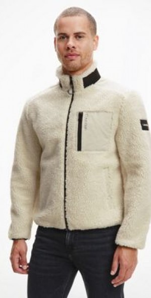 Calvin Klein - hybrid teddy fleece zip through jacket in stone-Neutral