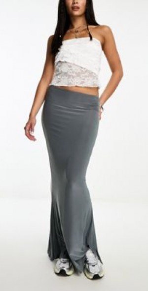 Collusion - COLLUSION low rise slinky fishtail skirt in gray