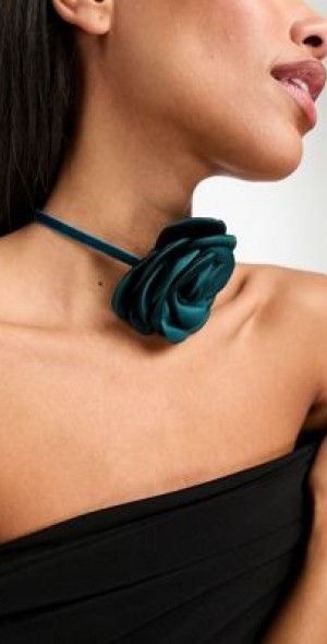 DesignB London - corsage flower choker necklace in emerald green