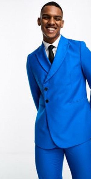 Devils Advocate - slim fit royal blue double breasted peak lapel suit ...