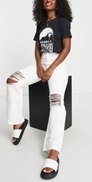 Dr Denim - Echo straight leg jeans with knee rips in white