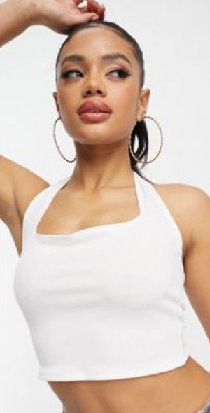 First Distraction - The Label cross front halter top in white