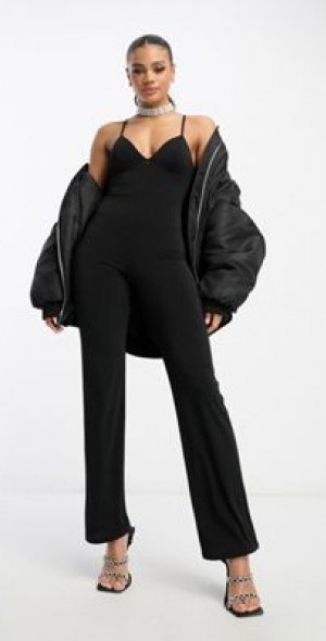 First Distraction - The Label plunge jumpsuit in black