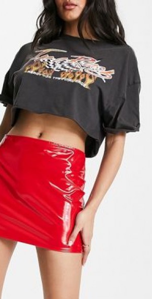 First Distraction - vinyl mini skirt in red