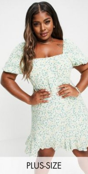 Forever New Curve - Ever New Curve square neck puff sleeve mini dress ...