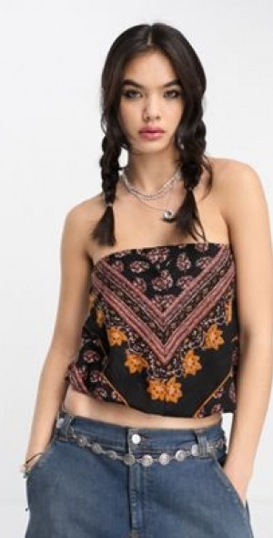 Free People - borderline paisley tube top in black