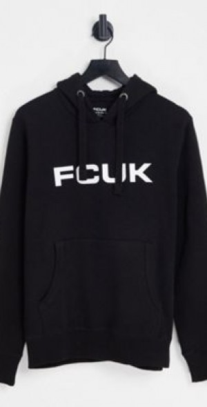 French Connection - FCUK large logo overhead hoodie in black