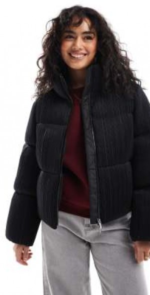 French Connection - crinkle satin puffer jacket in black