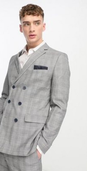 French Connection - double breasted suit jacket in gray plaid