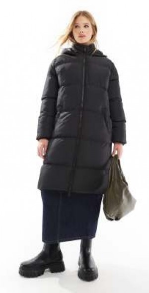 French Connection - longline puffer coat with hood in black