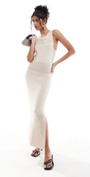 French Connection - Momo Nellis crochet maxi dress in ecru-White