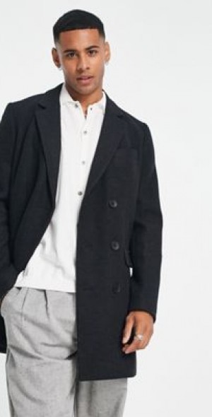 French Connection - plaid coat in black-Gray