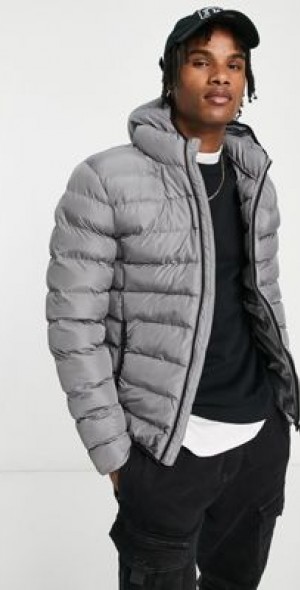 French Connection - puffer jacket with hood in light gray