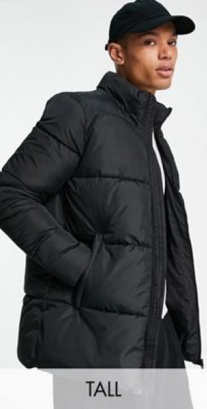 French Connection - Tall funnel neck puffer jacket in black