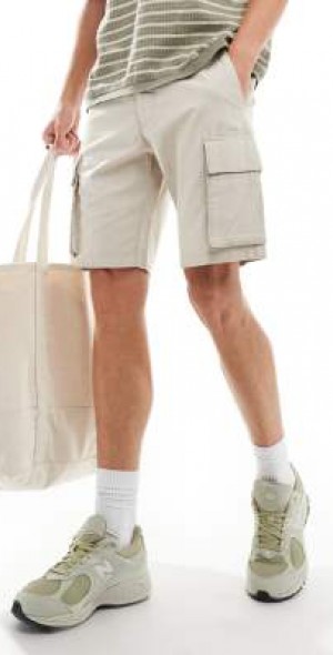 French Connection Mens - French Connection cargo shorts in stone-Neutral