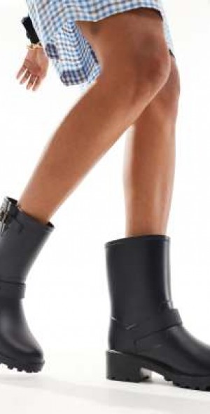 Glamorous - biker wellies in black