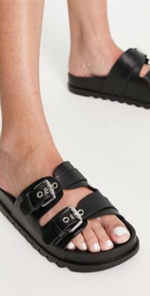 Glamorous - double buckle slides in black