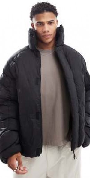 Jack & Jones - Premium vertical panel puffer jacket in black