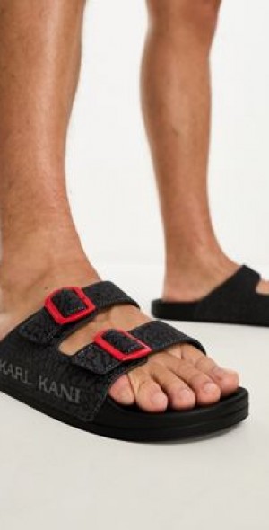 Karl Kani - street sliders in black with red buckles