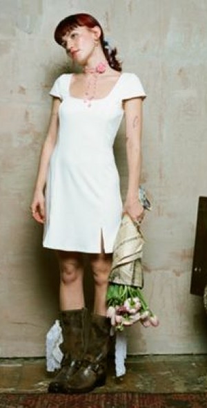 Labelrail - x Lara Adkins square neck rose detail mini dress in cream-White