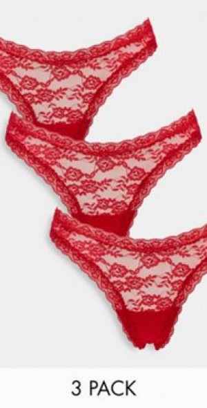 Lindex - Dana lace high leg thong 3 pack in red