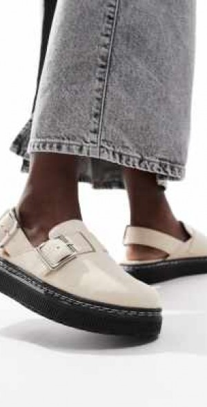 London Rebel - Robin sling back mules in sand-Brown