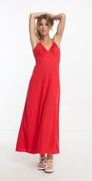 Mango - cross back midi dress in red