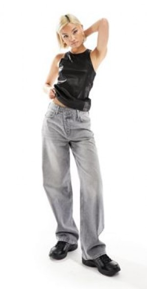 Mango - leather look front tank top in black