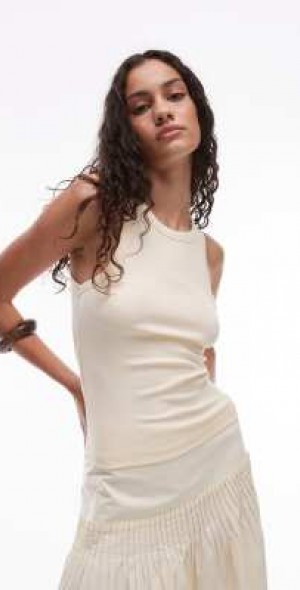 Mango - racer tank top in pale yellow