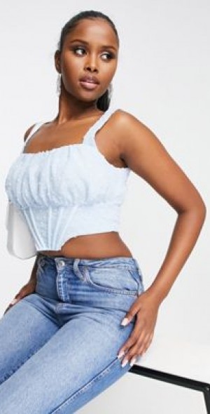Missguided - textured corset top in light blue
