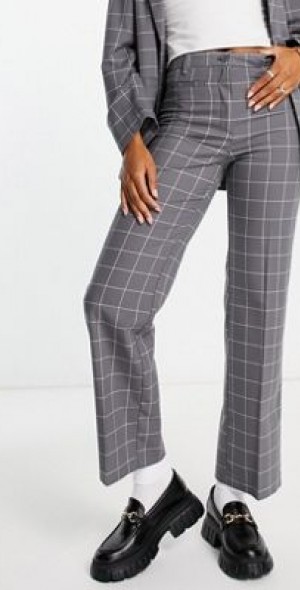 Monki - mix and match pants in gray grid check