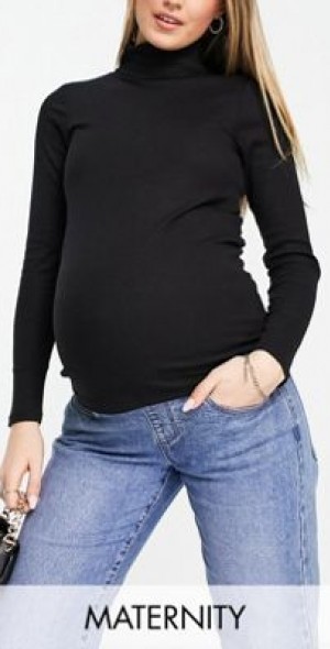 New Look Maternity - rib roll top neck in black
